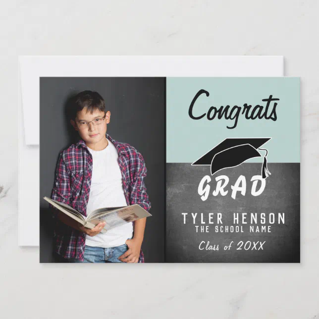 Congrats Grad Chalkboard Photo Graduation Card | Zazzle