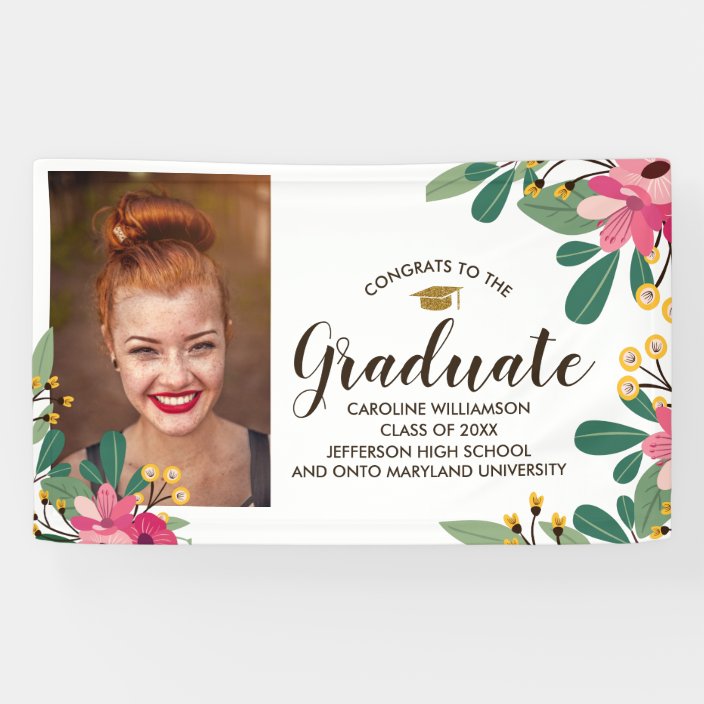 Congrats Grad Custom Photo Floral Graduation Sign | Zazzle.com