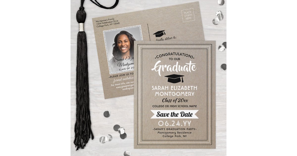 Congrats Grad Faux Kraft Paper Save the Date Photo Announcement ...