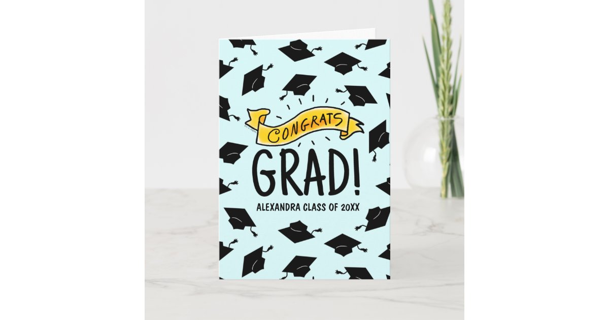 Congrats Grad Gold Banner Celebration Pattern Card | Zazzle