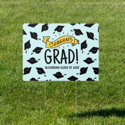 Congrats Grad Gold Banner Celebration Sign | Zazzle