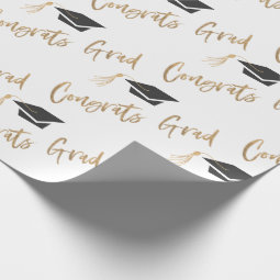 Congrats Grad Gold Foil Graduation Cap and Tassel Wrapping Paper | Zazzle