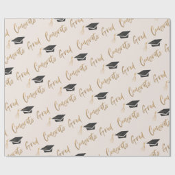 Congrats Grad Gold Foil Graduation Cap and Tassel Wrapping Paper | Zazzle