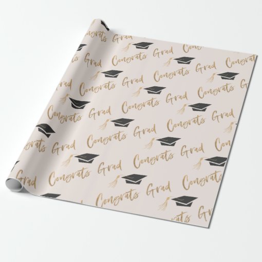 Congrats Grad Gold Foil Graduation Cap and Tassel Wrapping Paper | Zazzle
