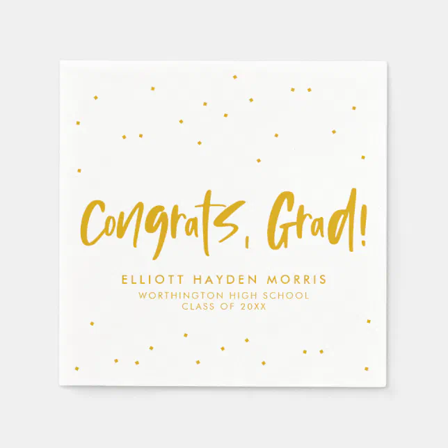 Congrats grad golden yellow confetti graduation napkins | Zazzle