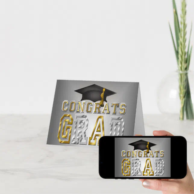 Congrats Grad Graduation - Black Silver Gold Card | Zazzle