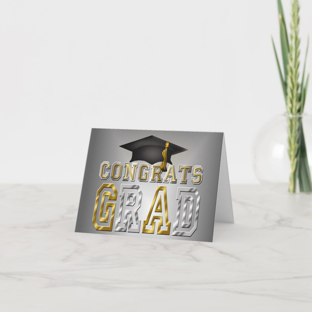 Congrats Grad Graduation - Black Silver Gold Card | Zazzle