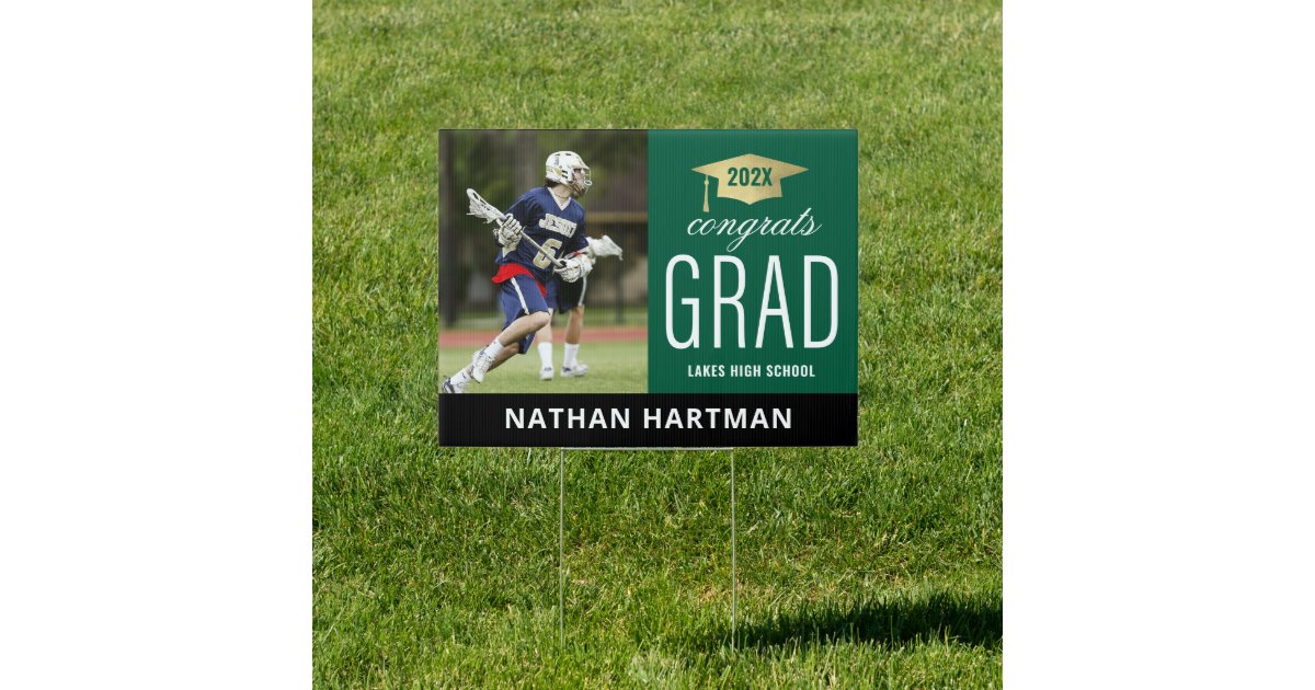 Congrats Grad Green & Gold Graduation Sign | Zazzle