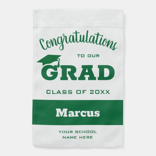 Congrats Grad Green on White Graduation Garden Flag | Zazzle
