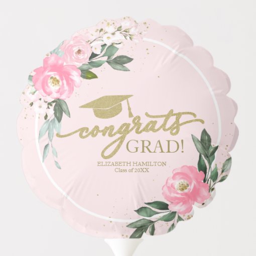 Congrats Grad Hot Pink Floral Graduation Party Balloon | Zazzle
