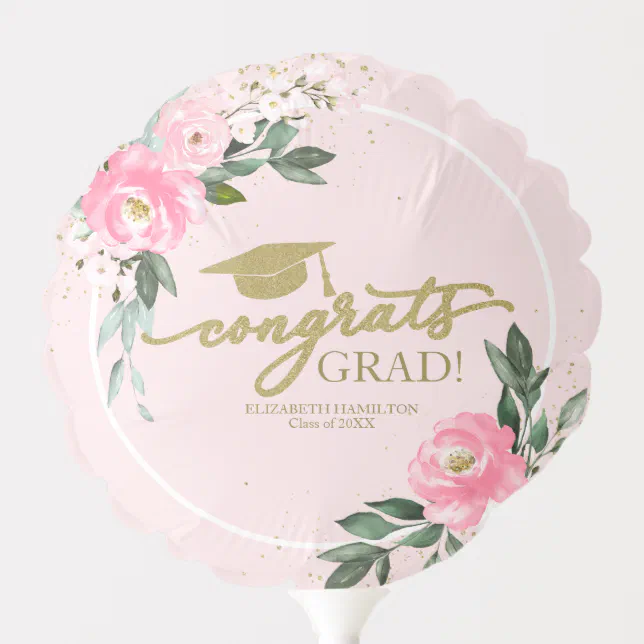 Congrats Grad Hot Pink Floral Graduation Party Balloon | Zazzle