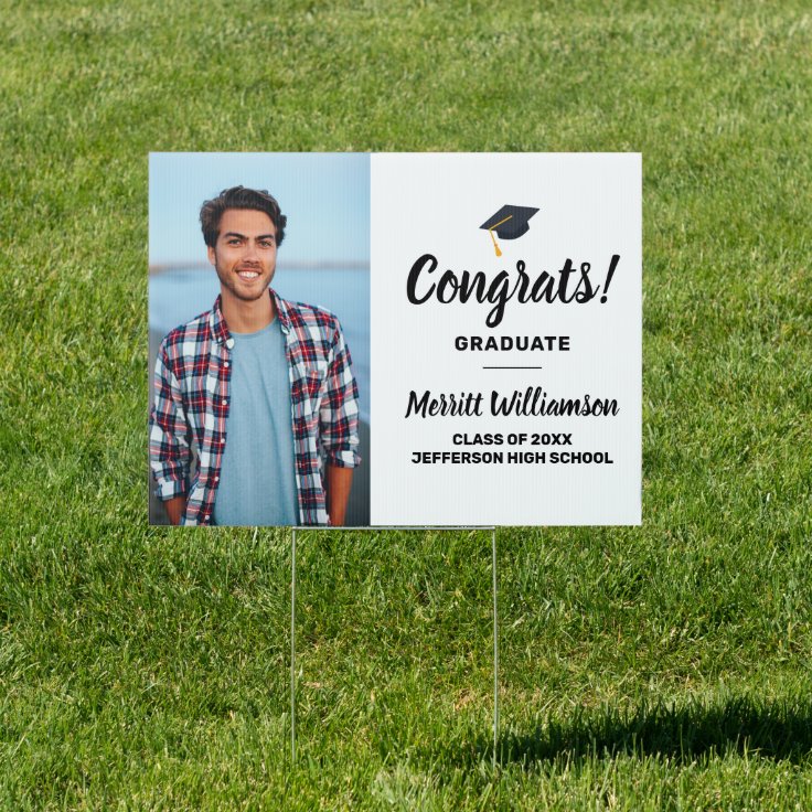 Congrats Grad, Large Photo Gold Custom Graduation Sign | Zazzle