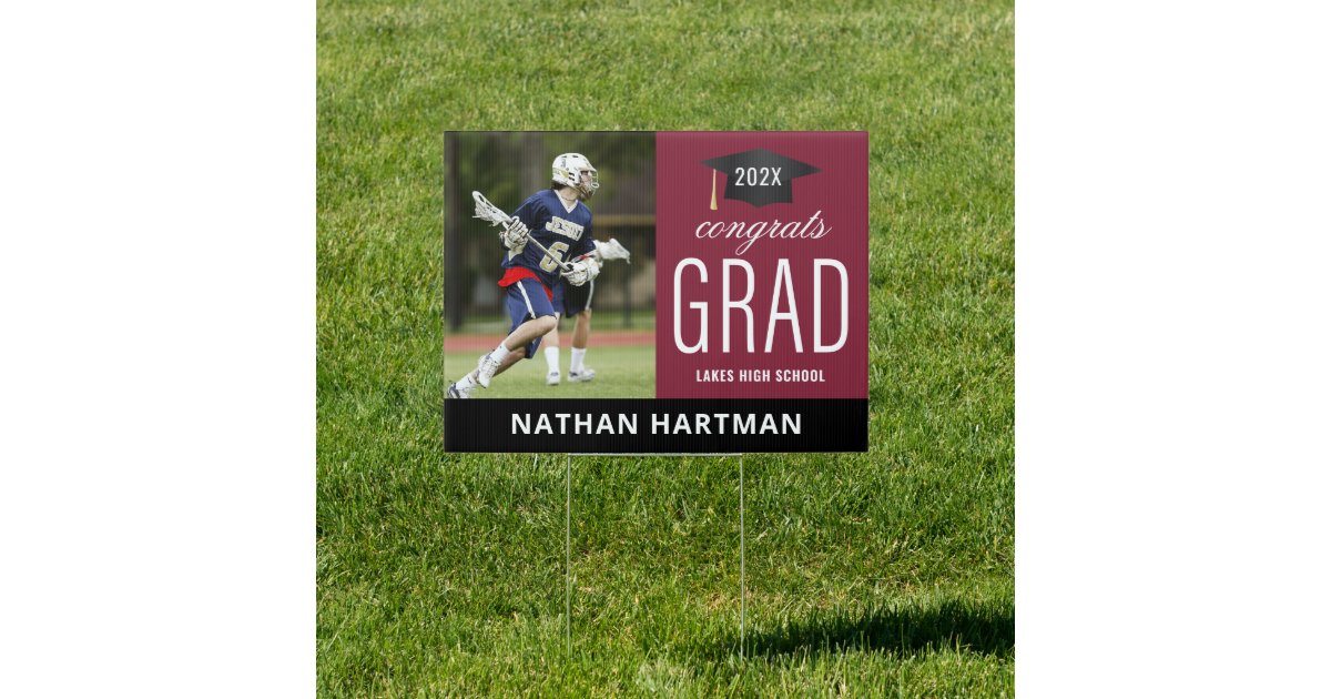 Congrats Grad Maroon Graduation Sign | Zazzle