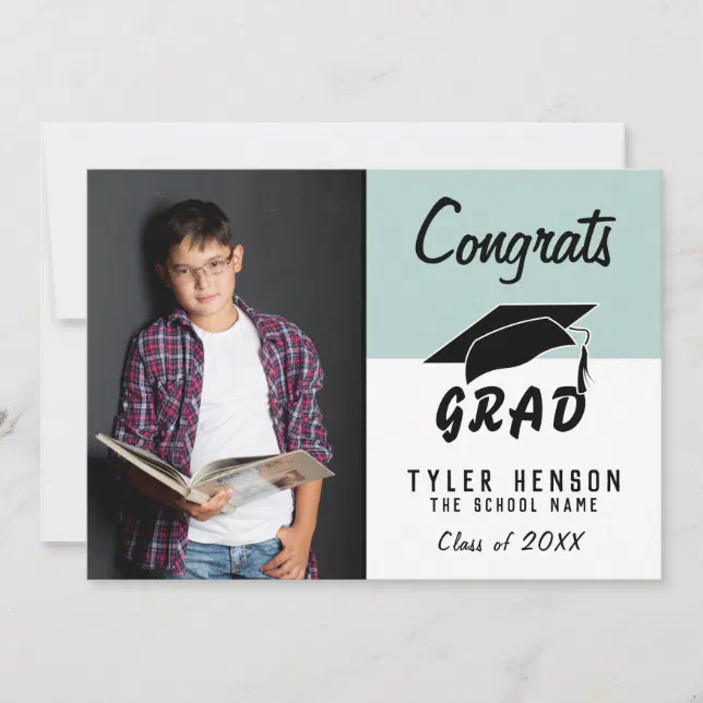 Congrats Grad Modern Blue Photo Graduation Card | Zazzle