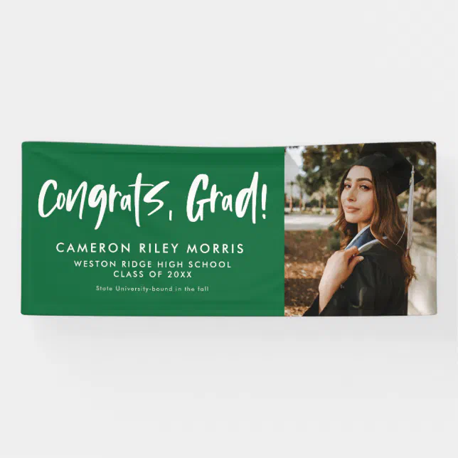Congrats grad modern green graduation photo banner | Zazzle