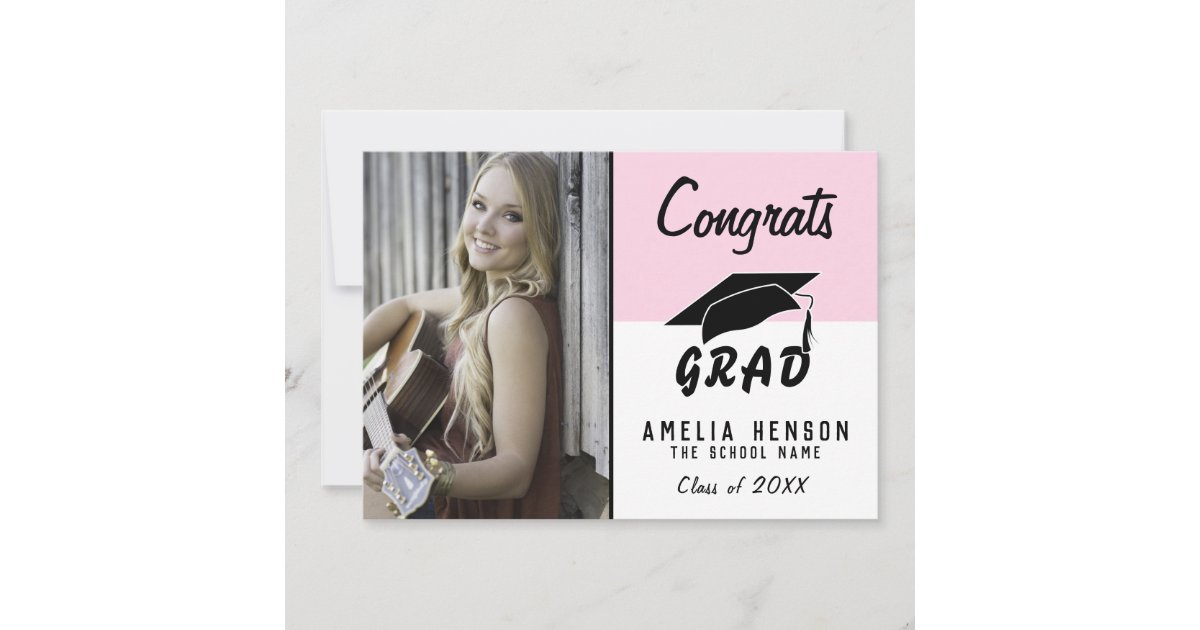 Congrats Grad Modern Pink Photo Graduation Card | Zazzle