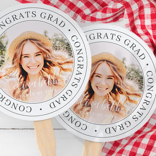 Congrats Grad Modern Simple Custom Photo Hand Fan | Zazzle