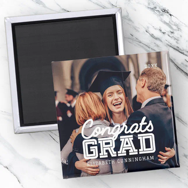 Congrats Grad Modern Simple Preppy Photo Car Magnet | Zazzle