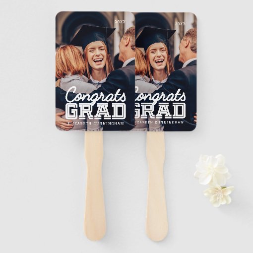 Congrats Grad Modern Simple Preppy Photo Hand Fan | Zazzle