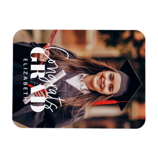 Congrats Grad Modern Simple Script Custom Photo Magnet | Zazzle