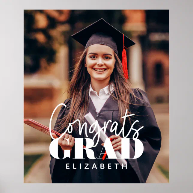 Congrats Grad Modern Simple Script Custom Photo Poster | Zazzle