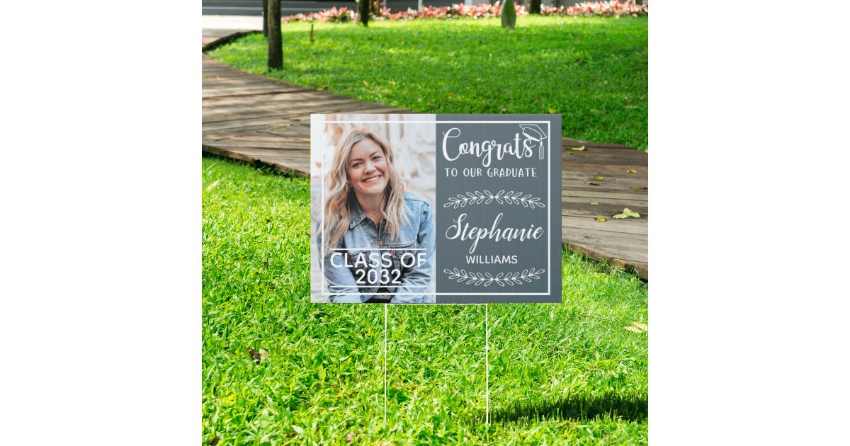 Congrats grad modern with photo grey yard sign | Zazzle