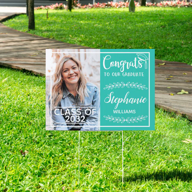 Congrats grad modern with photo turquoise yard sign | Zazzle