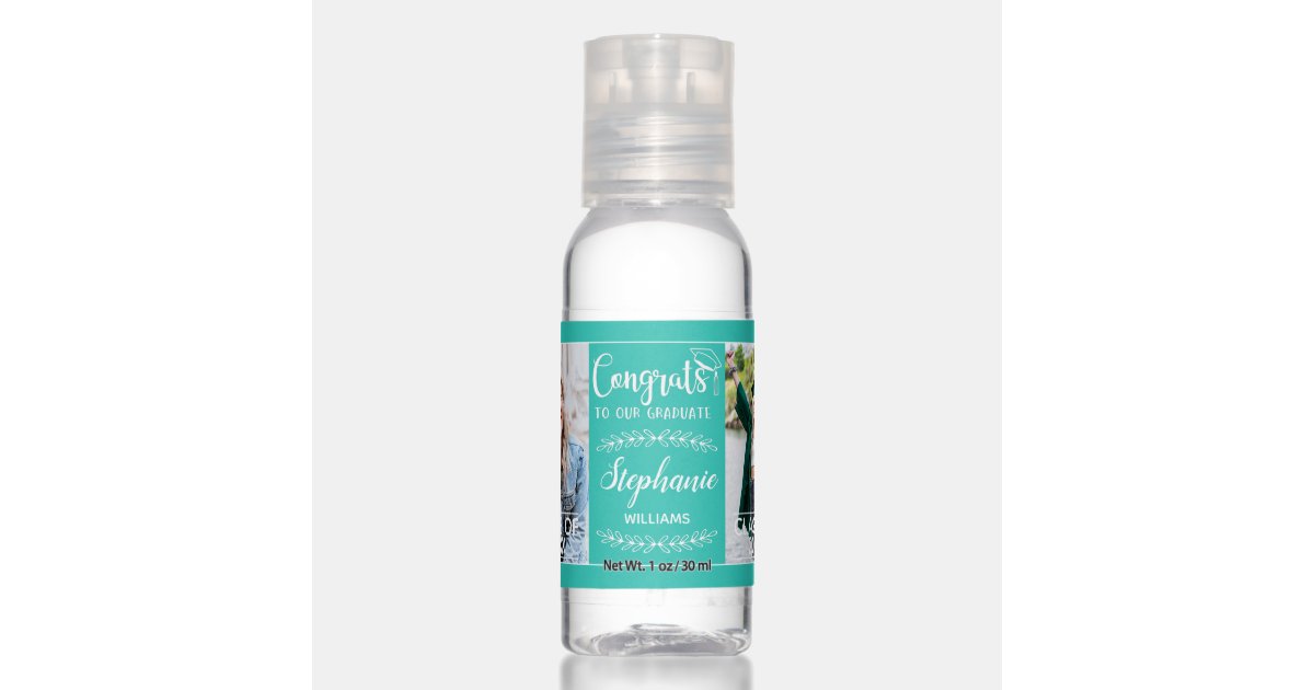 Congrats grad modern with pictures turquoise hand sanitizer | Zazzle