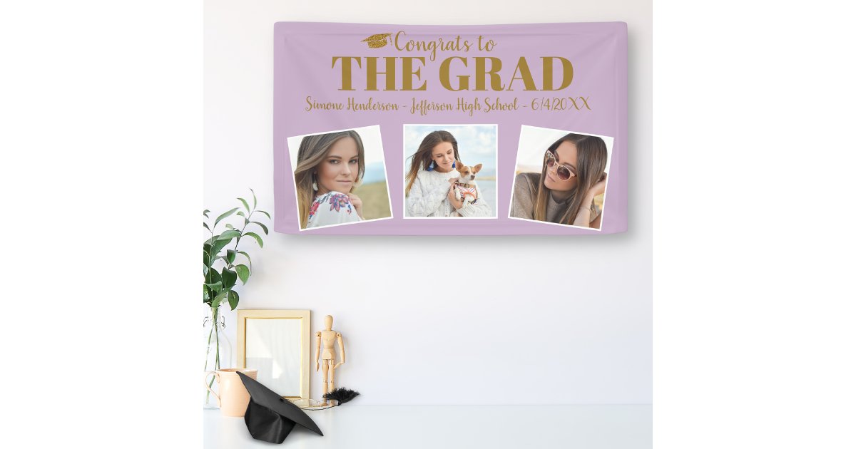 Congrats Grad Photo Collage Purple Graduation Sign | Zazzle