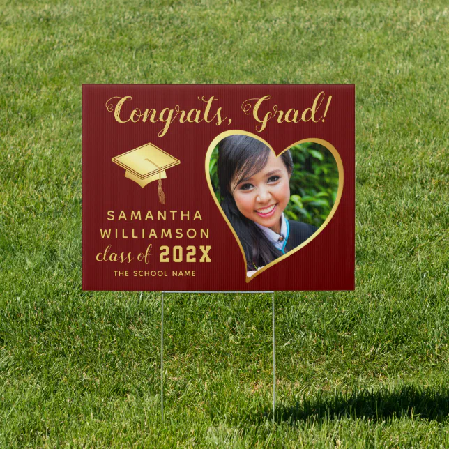 Congrats Grad Photo Maroon Red Graduation Party Sign | Zazzle