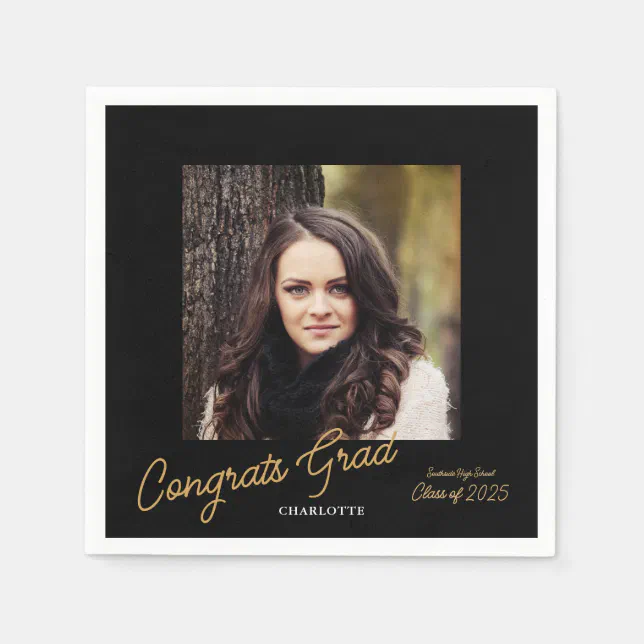 Congrats Grad Photo Script Graduation Party Napkins | Zazzle
