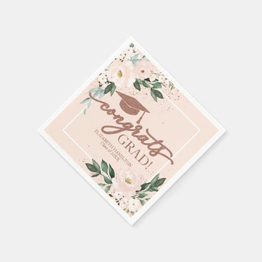 Congrats Grad Pink Blush Floral Graduation Party Napkins | Zazzle