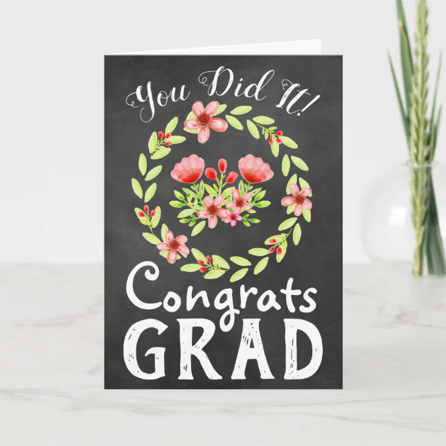 Congrats Grad Rustic Chalkboard and Flowers Card | Zazzle