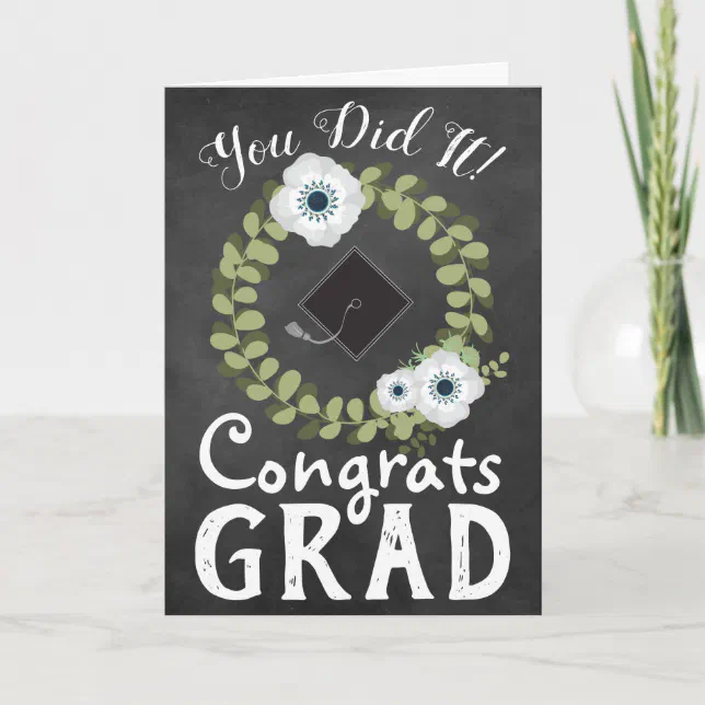 Congrats Grad Rustic Chalkboard and Flowers Card | Zazzle