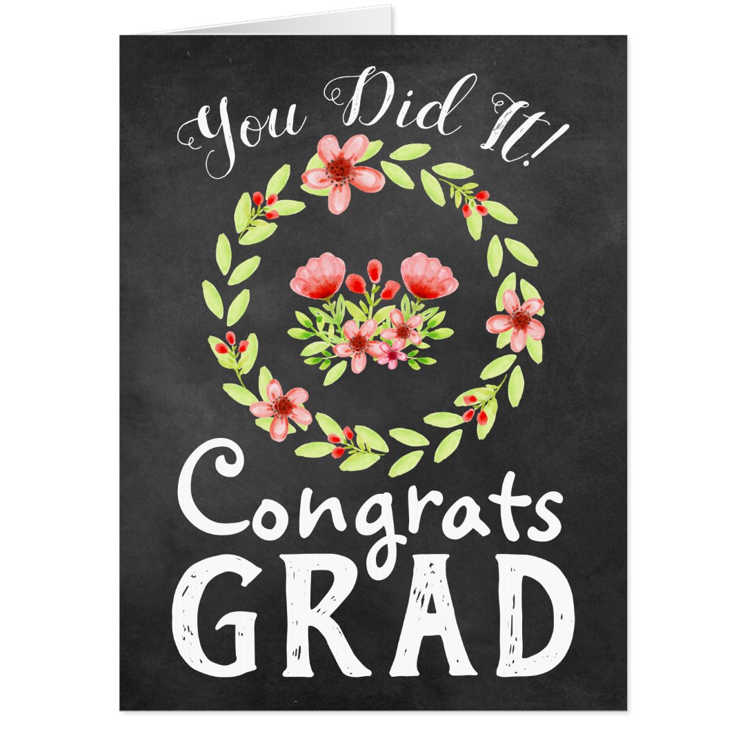 Congrats Grad Rustic Chalkboard Floral Card | Zazzle
