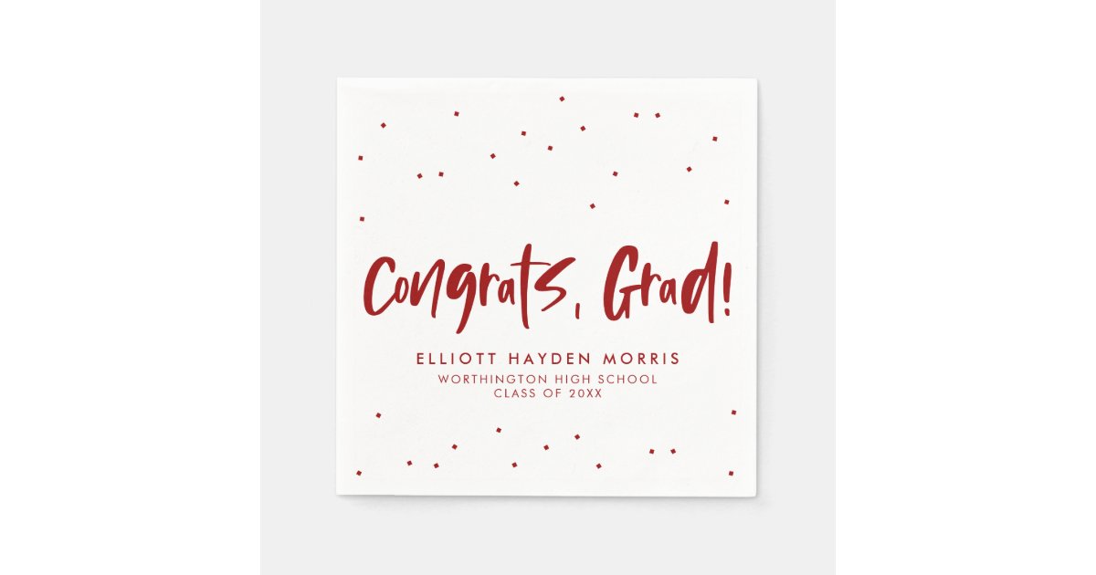 Congrats grad scarlet red confetti graduation napkins | Zazzle
