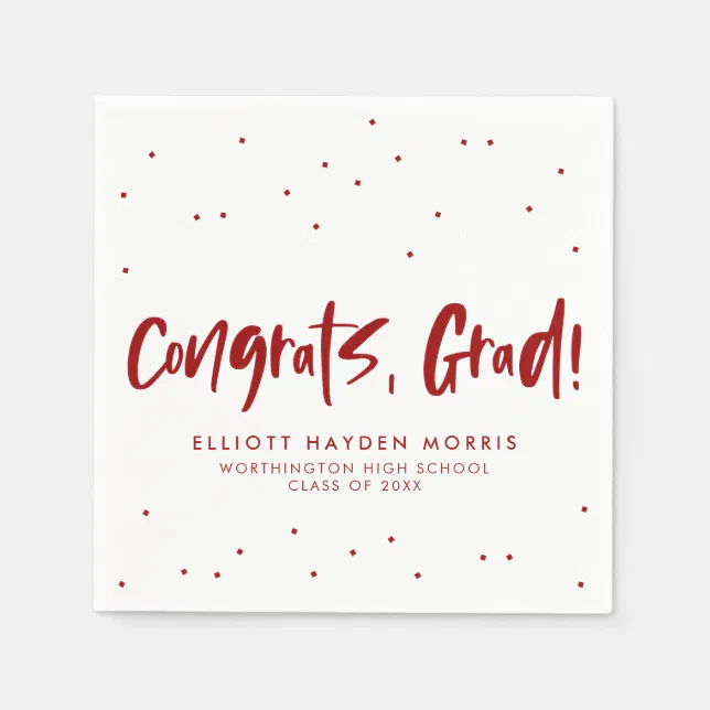 Congrats grad scarlet red confetti graduation napkins | Zazzle