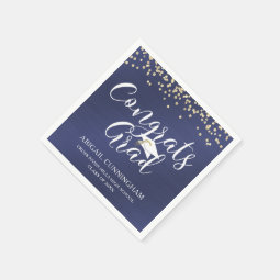 CONGRATS GRAD Script Typography Metallic Navy Blue Napkins | Zazzle