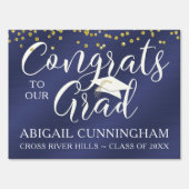 CONGRATS GRAD Script Typography Metallic Navy Blue Sign | Zazzle