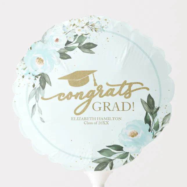 Congrats Grad Teal Floral Graduation Party Balloon | Zazzle