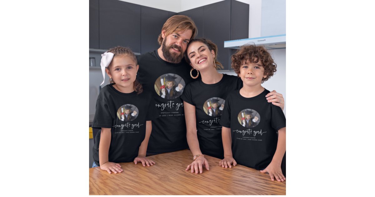 Congrats Grad White Script Photo Graduation T-Shirt | Zazzle