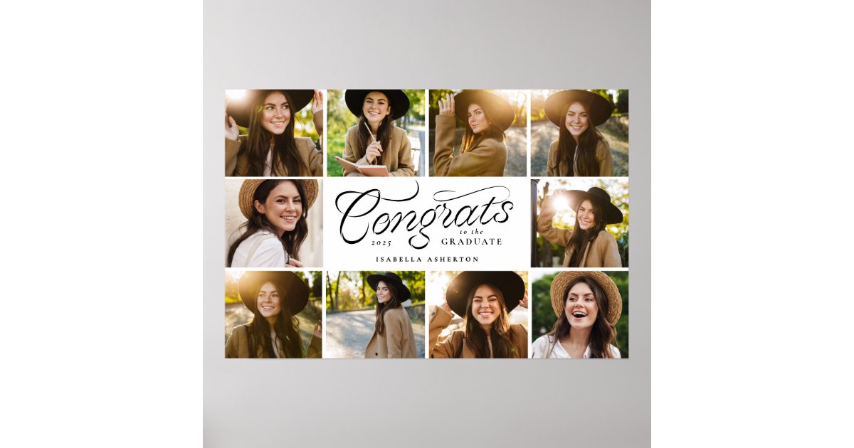 Congrats graduate 10 photo trendy graduation party poster | Zazzle