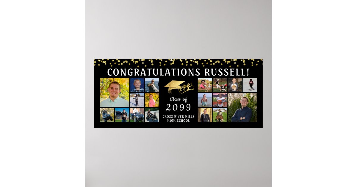 Congrats Graduate 18 Photo Collage Gold Foil Cap Poster | Zazzle