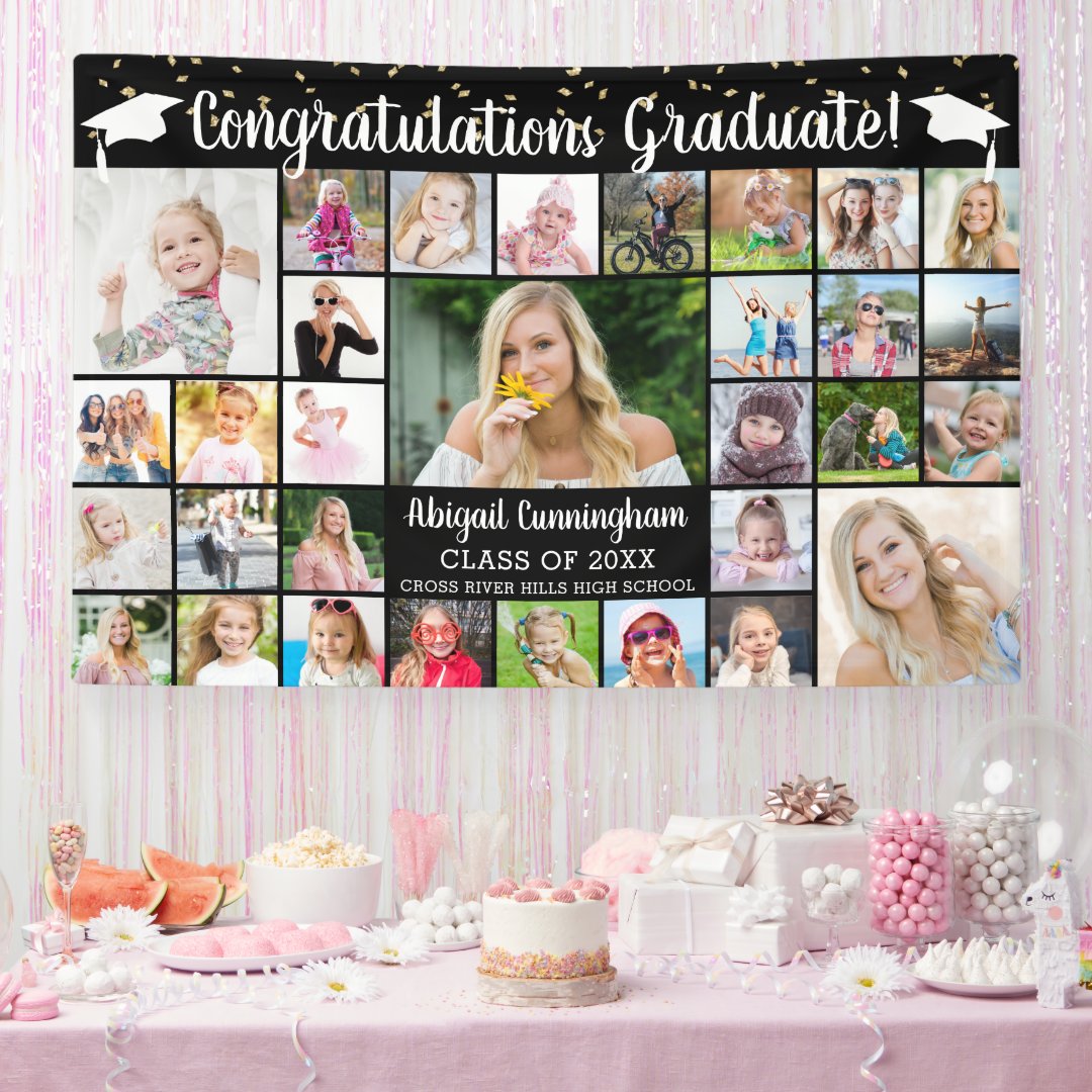 Congrats Graduate 31 Photo Collage Custom Color Banner | Zazzle