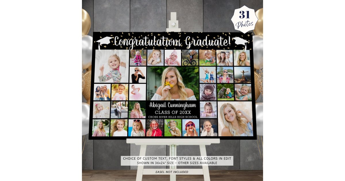 Congrats Graduate 31 Photo Collage Custom Color Foam Board | Zazzle