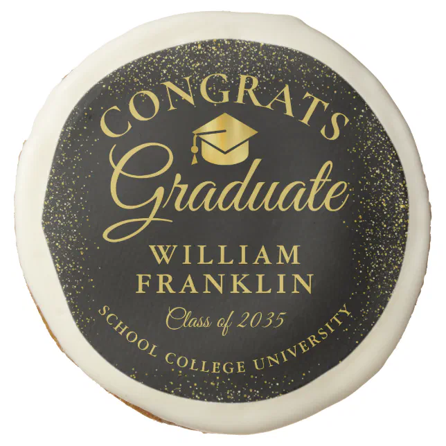 Congrats Graduate Black And Gold Party Favor Sugar Cookie | Zazzle