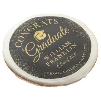 Congrats Graduate Black And Gold Party Favor Sugar Cookie | Zazzle