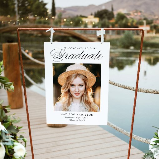 Congrats Graduate Black Script Photo Graduation Foam Board | Zazzle