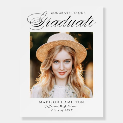 Congrats Graduate Black Script Photo Graduation Foam Board | Zazzle