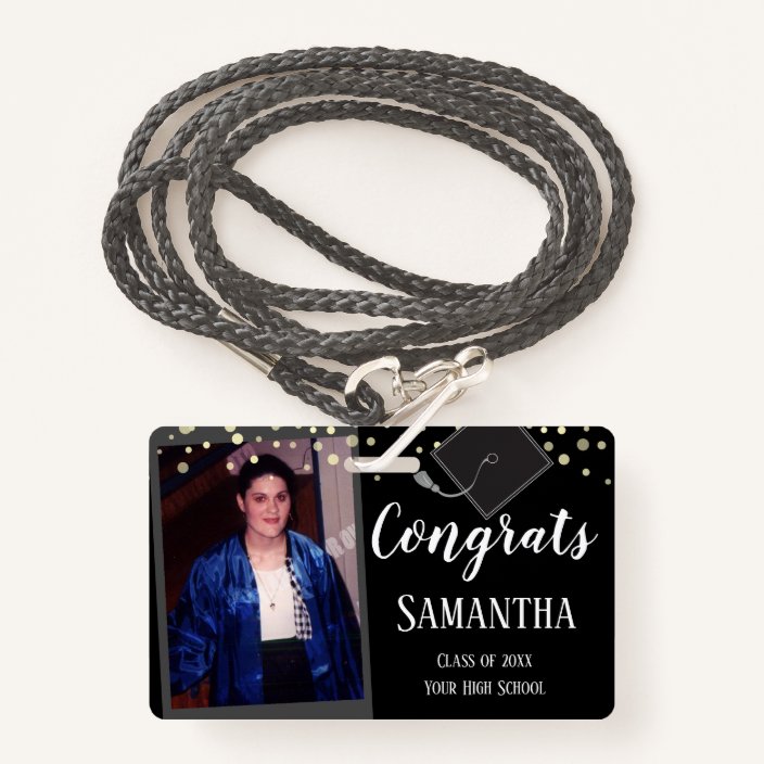 Congrats Graduate Class of One Photo Black Badge | Zazzle.com